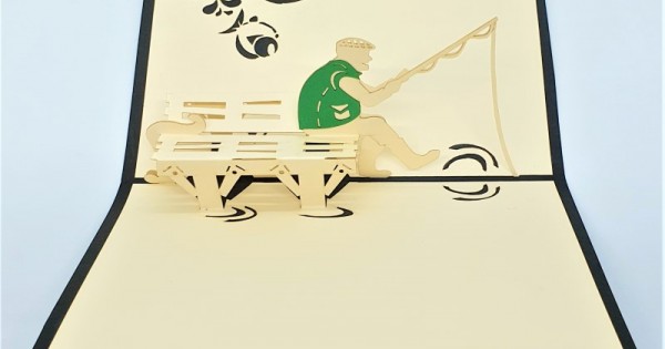 Handmade 3d Pop Up Card Fisherman Go Fishing Happy Birthday Card ...